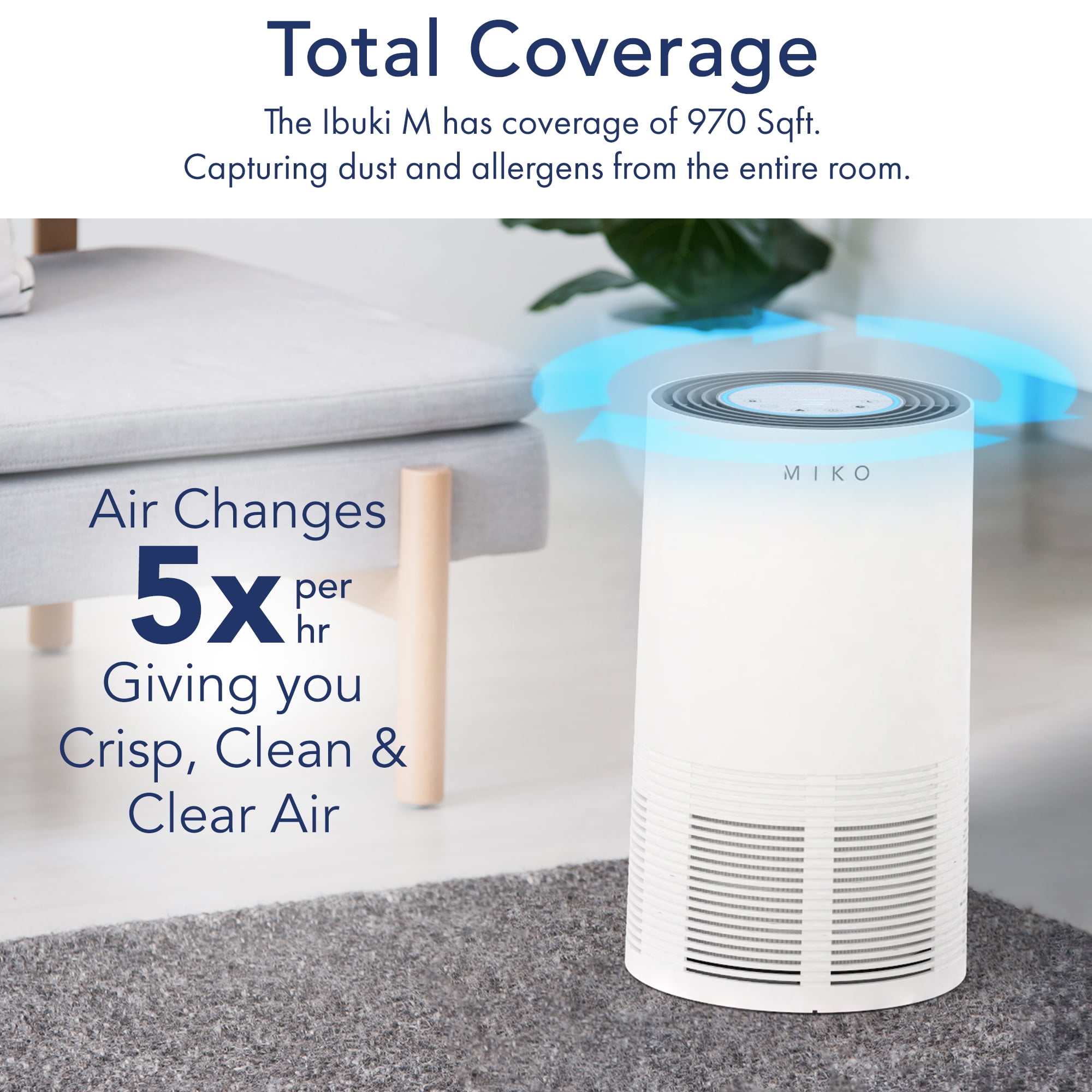 Free Shipping Miko Air Purifier for Home Large Room H13 HEPA Filter Cleaner for Allergies and Pet Hair Smoke Pollen Dust and Odors in Any Size Room 970 Sqft Coverage Walmart