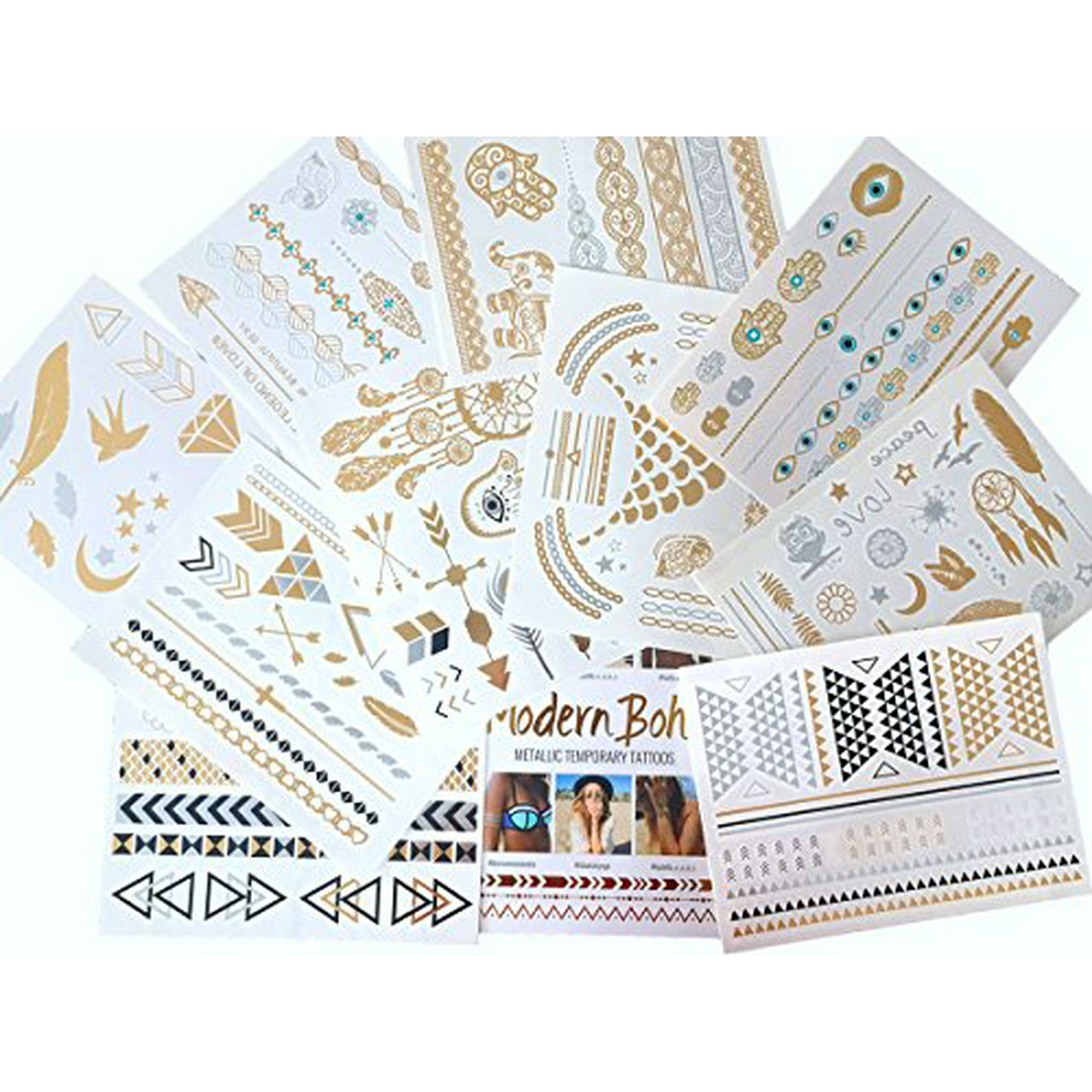Click here for 10 Sheets Modern Boho Metallic Tattoos Flash Gold/... prices
