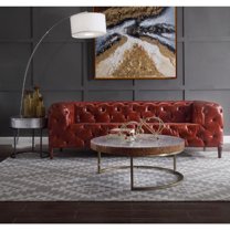 ACME Dreena Rolled Arm Upholstered Faux Leather Sofa with 5 Pillows in ...