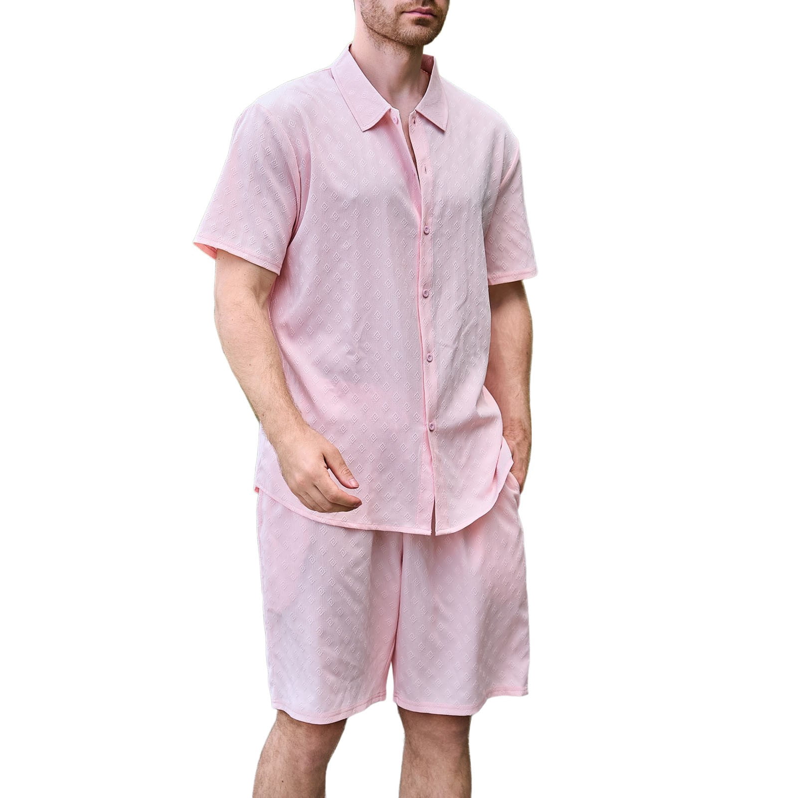 Youmylove Men's 2 Pieces Shirt Sets Mens Summer Outfits Solid Color ...