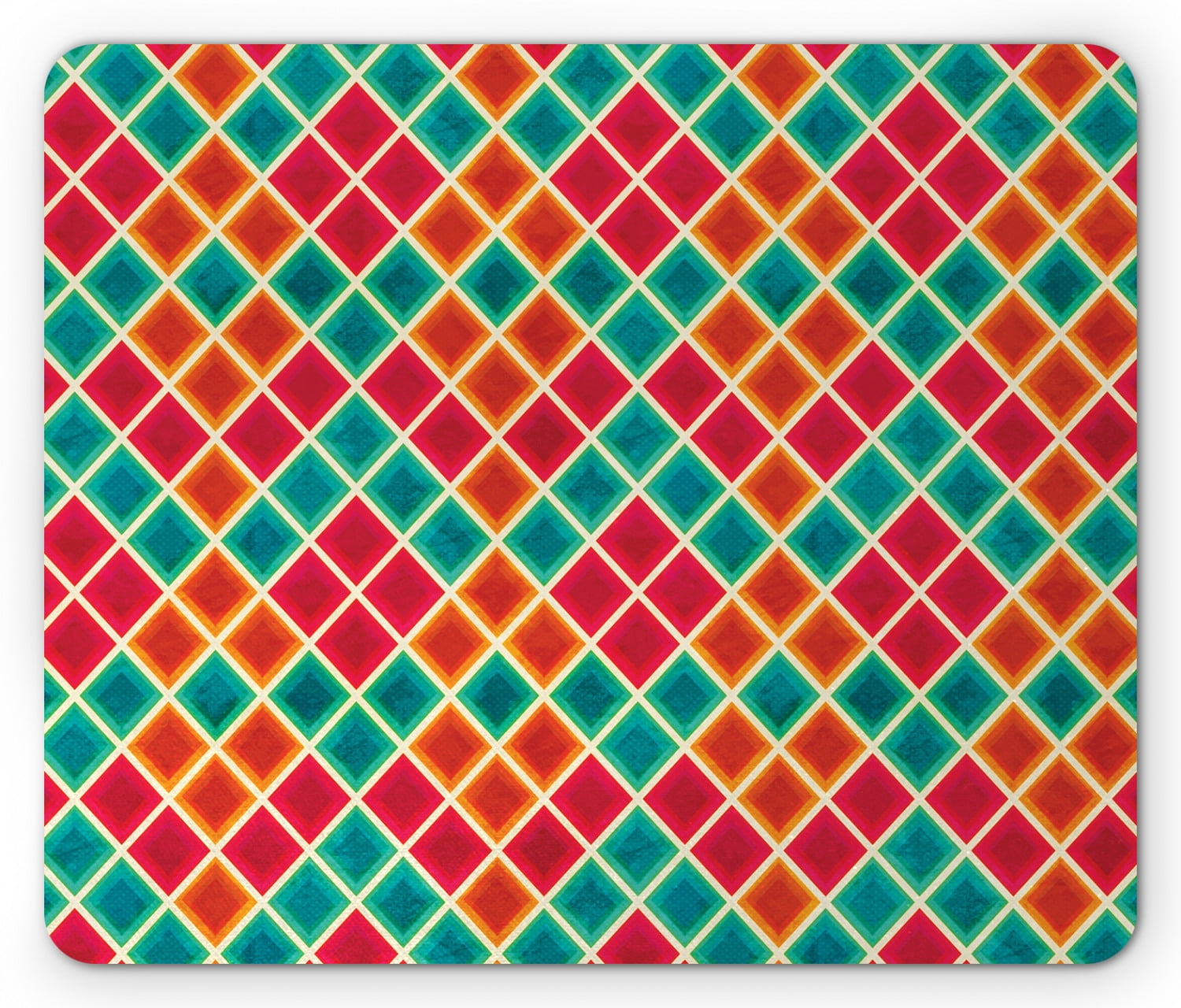 Geometric Mouse Pad, Vibrant Colored Grunge Rhombus Design with Cream ...