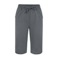 Angala Womens Casual Pants Linen Solid High Elastic Waist Cropped Pants ...