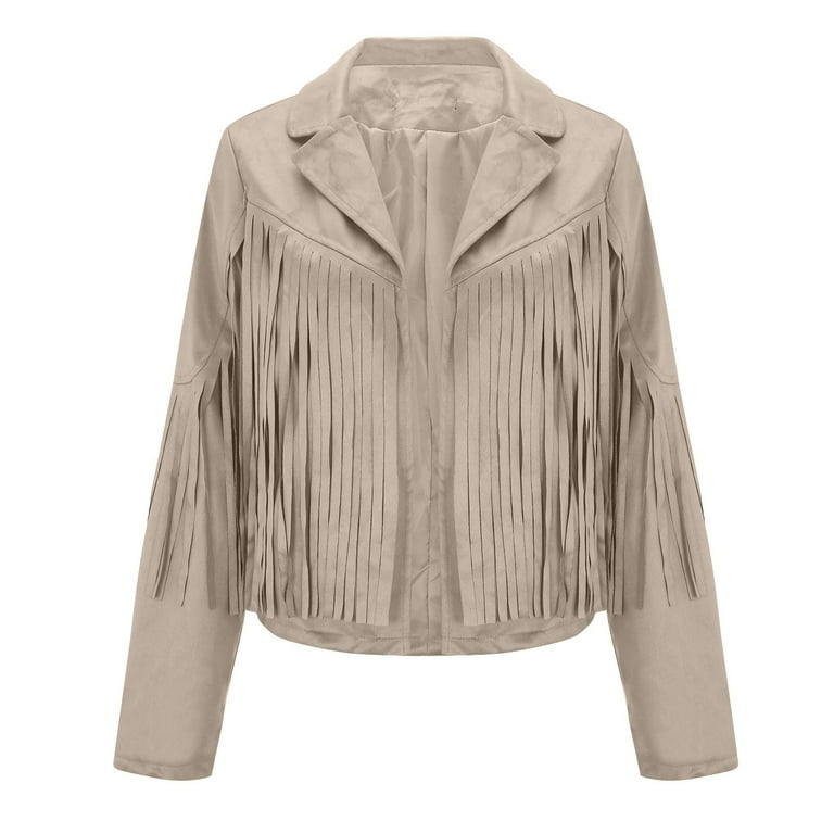 Juebong Fringe Coat Women Cowgirl Outfit Faux Suede Open Juebong Fringe Coat Women Cowgirl Outfit Faux Suede Open