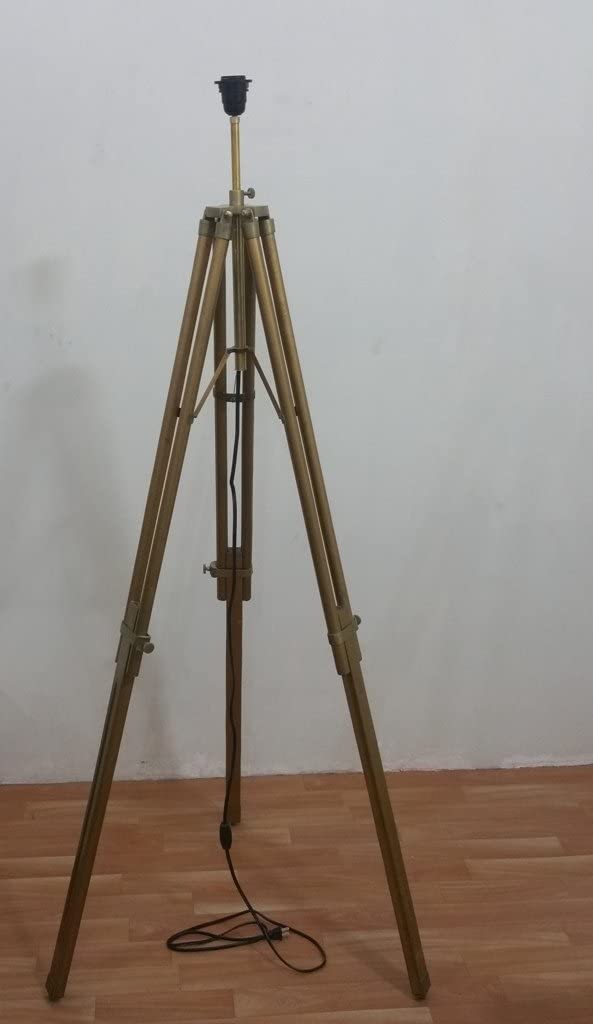 Thor Studio Antique Brass Finish Wooden Lamp Stand Shade Floor Tripod ...