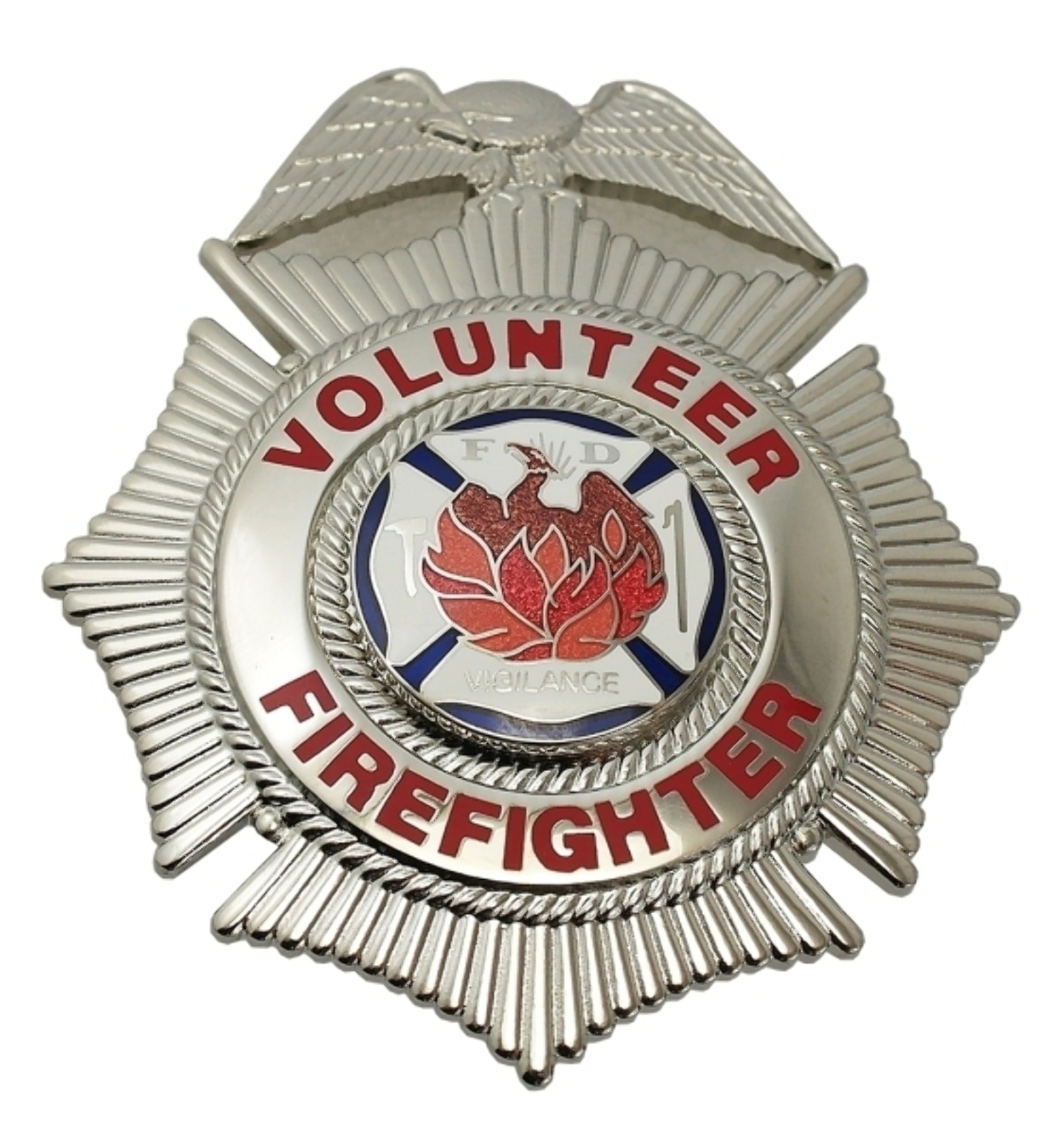 VOLUNTEER FIREFIGHTER Badge, Enameled Plated, Durable 5-Pc Pin/Catch, 2 ...
