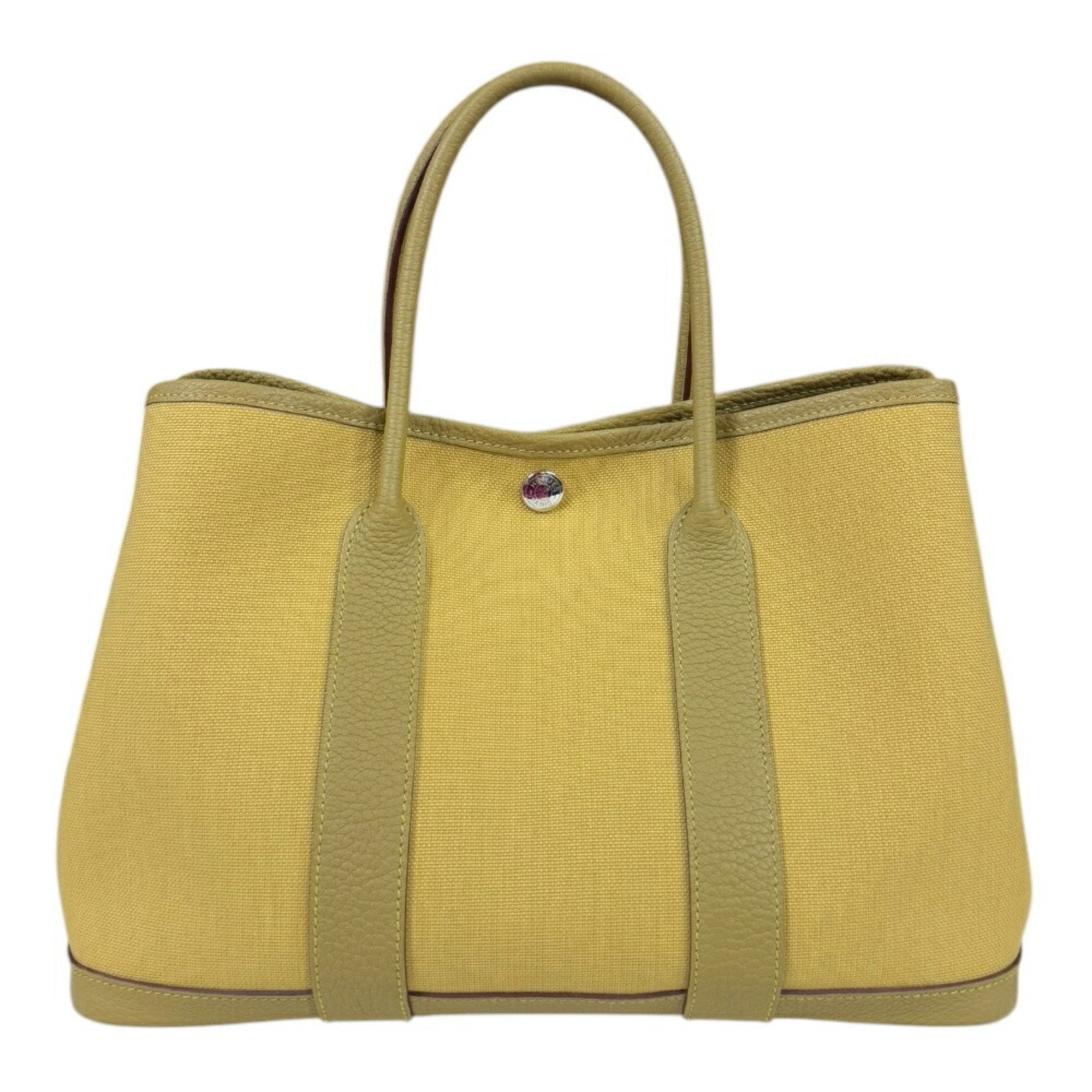 Pre-Owned Hermes Garden TPM Tote Bag Canvas Yellow Women's HERMES (Good ...