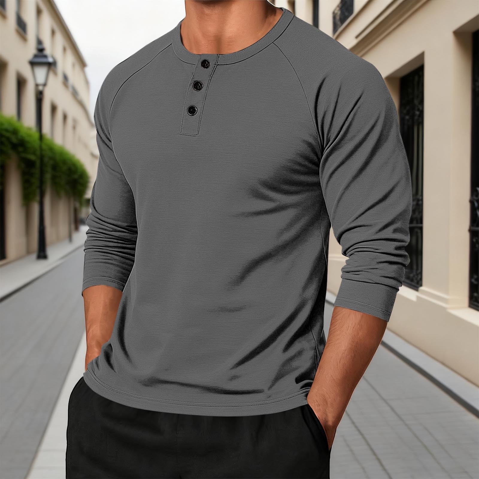 Click here for Kalauyu Mens Henley Shirt Fall Crewneck Solid Colo... prices