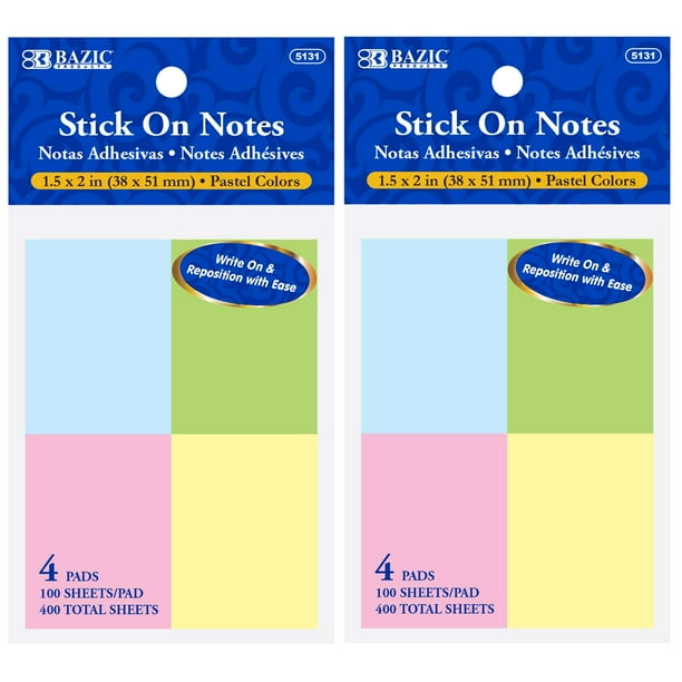 BAZIC Sticky Notes 1.5x2 Assorted Color Post, Self Stick Note (400 ...