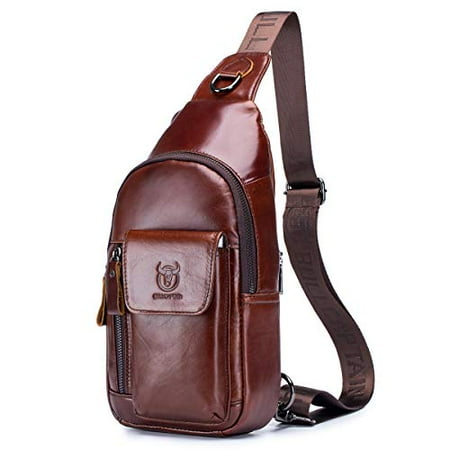 BULLCAPTAIN Genuine Leather Sling Backpack Multi-pocket Chest Bag ...