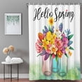 Bathroom Shower Curtain Hello Easter Spring Flowers Vase Butterfly ...