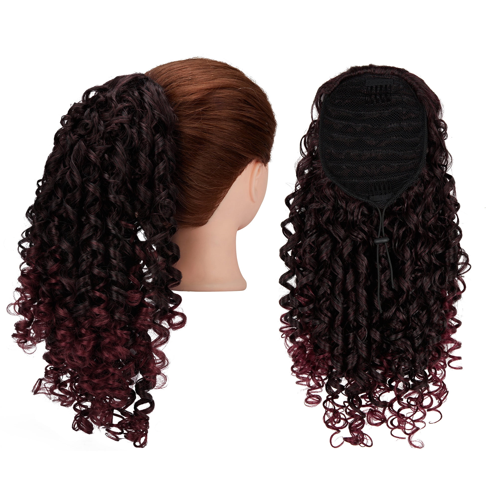SAYFUT Curly Hair Ponytail Hairpiece Extension Natural Curl Wave Black ...