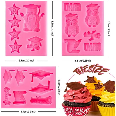 3 Pack Graduation Silicone Molds Graduation Owl Gnome Grad Cap Diploma ...