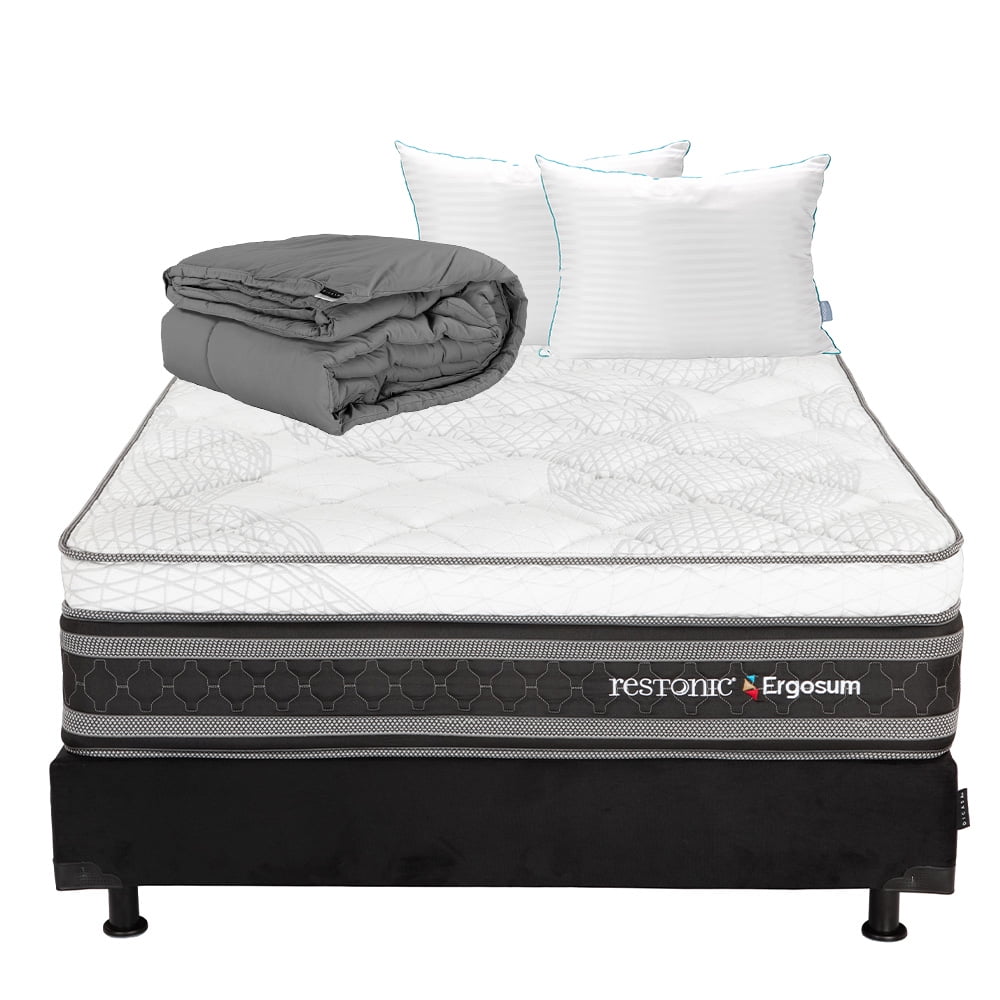 Colchón Queen Size Ergosum + Box + Almohadas Royal Twin + Edredón Homy ...
