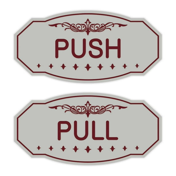 Victorian Push Pull Sign Set (Light Grey / Burgundy) - Medium 4" X 8 ...