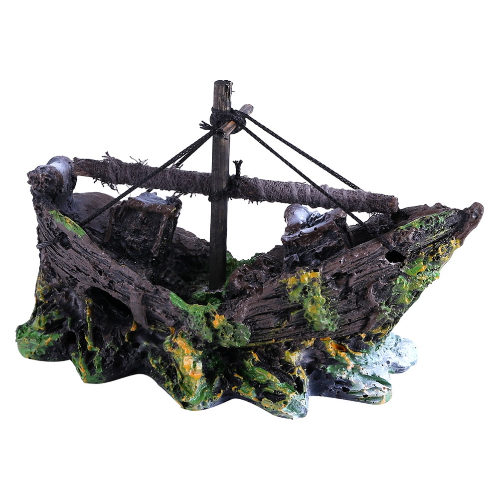 Aquarium Ornament Resin Boat Aquarium Pirate Ship Decorations For Fish ...