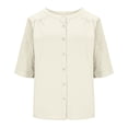 Bbyeadc Women Cotton Linen Button Down Tops Casual 3/4 Sleeve Shirt ...