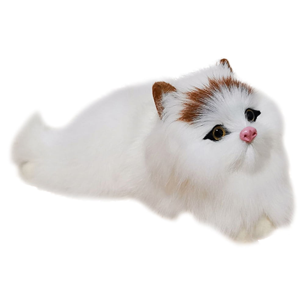 Realistic Fluffy Cat Figurine Cute Fake Cat Plush Doll Photo Props ...