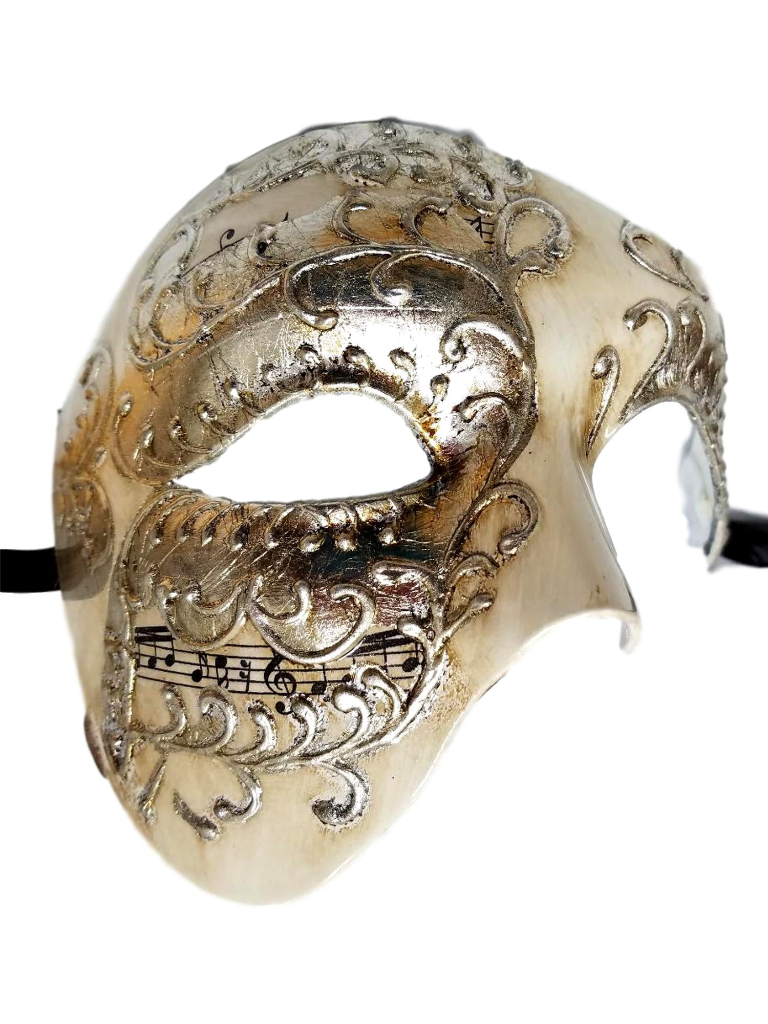 Men's Phantom White Silver Music Large Masquerade Elegance Mask ...