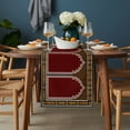 Double Arches Cotton Linen Table Runner Ethnic Gold Red Ornate Frame ...