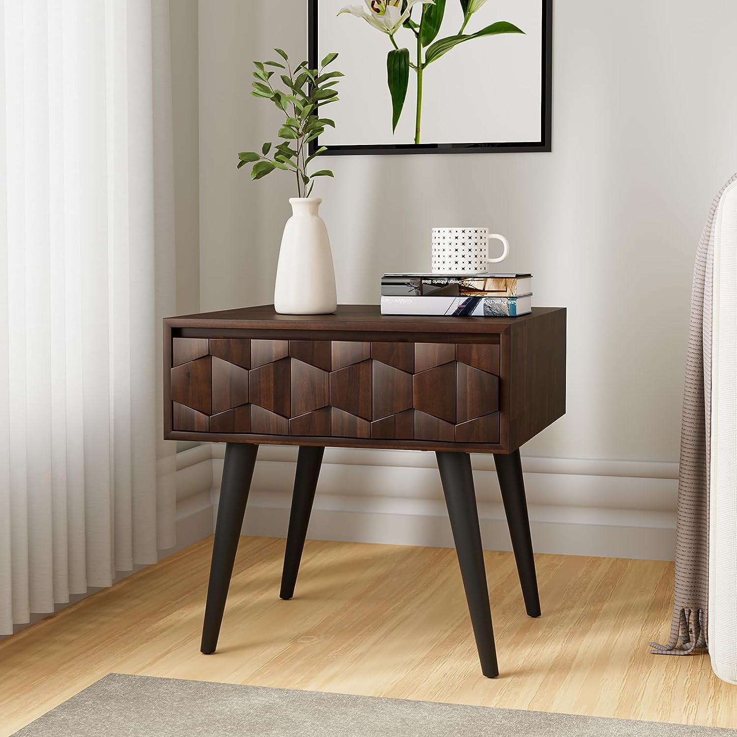 ZXNYH Nightstand Georgina Solid Wood Drawers, Fully Assembled Rustic ...