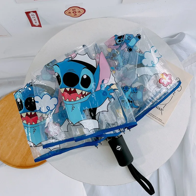 Disney Stitch Pattern Transparent Umbrella Fully Automatic Three-fold ...
