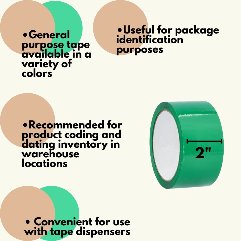 Buy Green Color Carton Box Sealing Tape 2 Inch x 110 Yards 2 Mil Thick ...