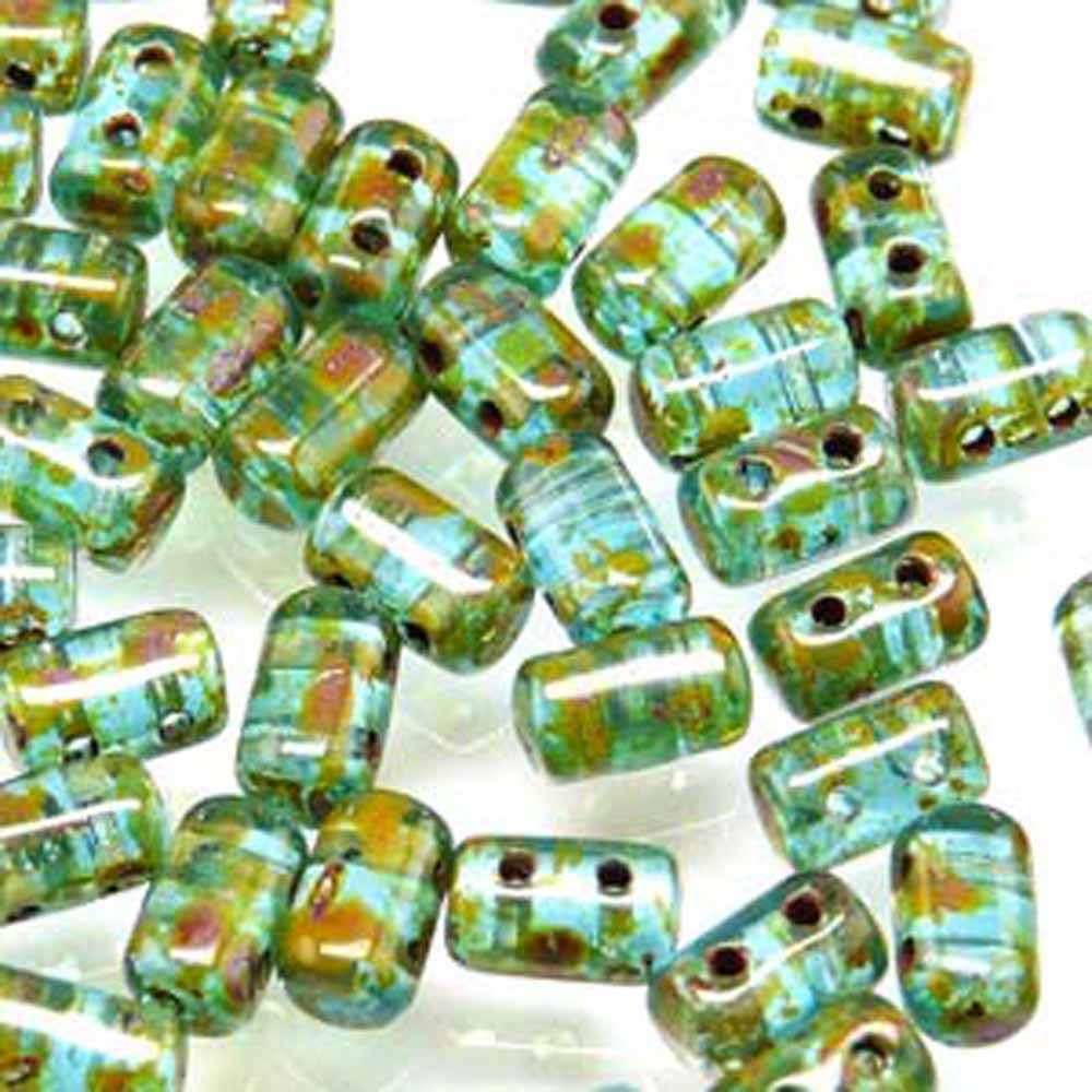 Rulla AQUAMARINE TRAVERTINE Czech Glass Seed, Loose Beads, 3x5mm 20 ...