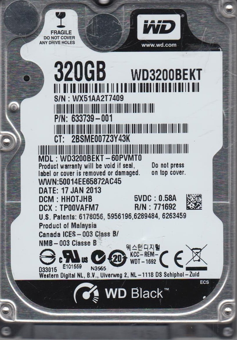 WD3200BEKT-60PVMT0, DCM HHOTJHB, Western Digital 320GB SATA 2.5 Hard ...