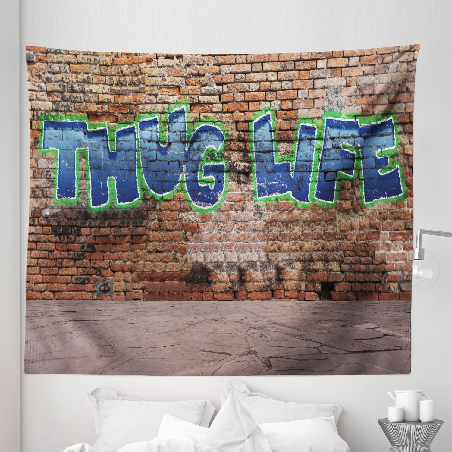 Thug Life Tapestry, Graffiti Style Words on a Brick Wall Street Urban ...