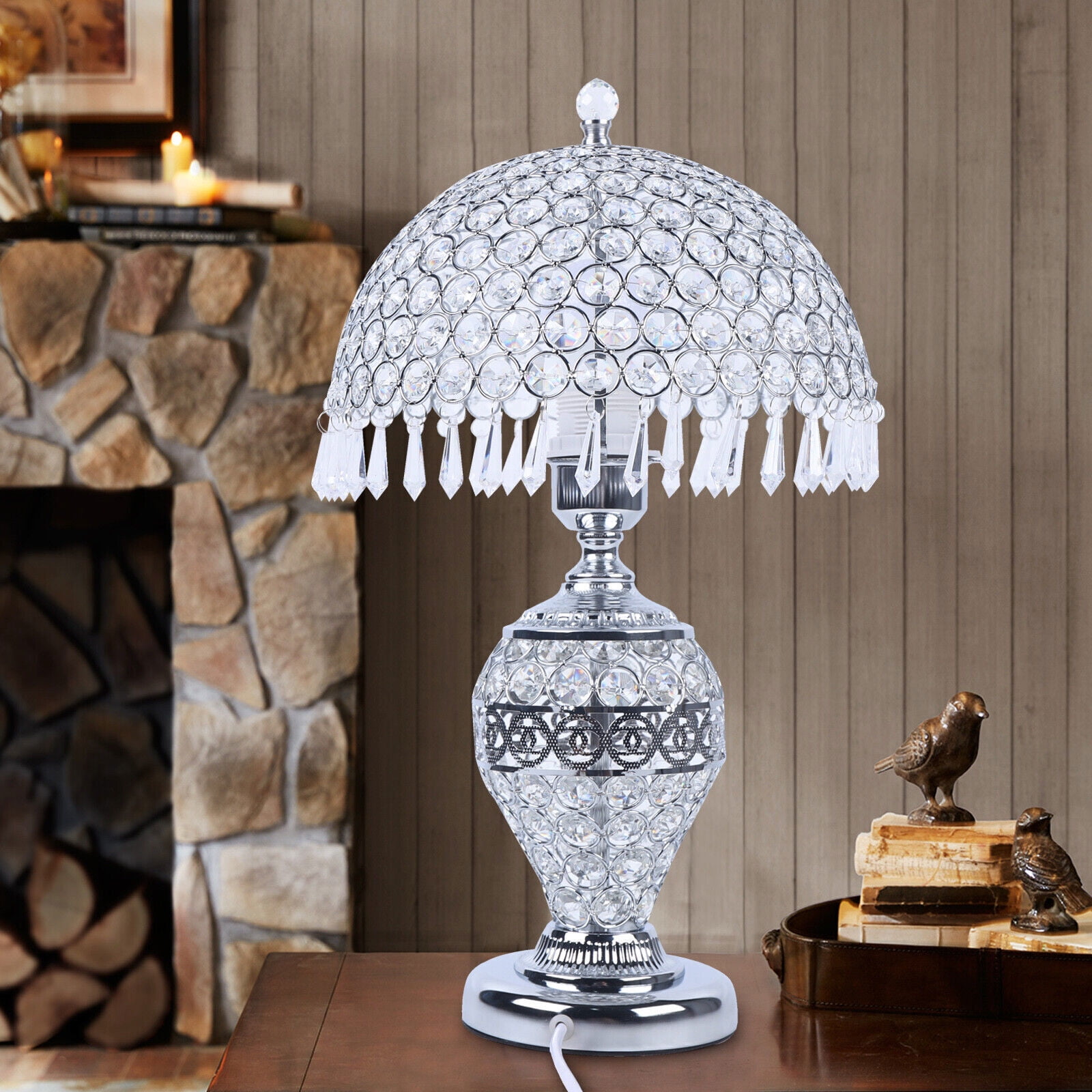 Antique Chrome Deluxe Room Bedside Lighting Crystal Table Lamp ...