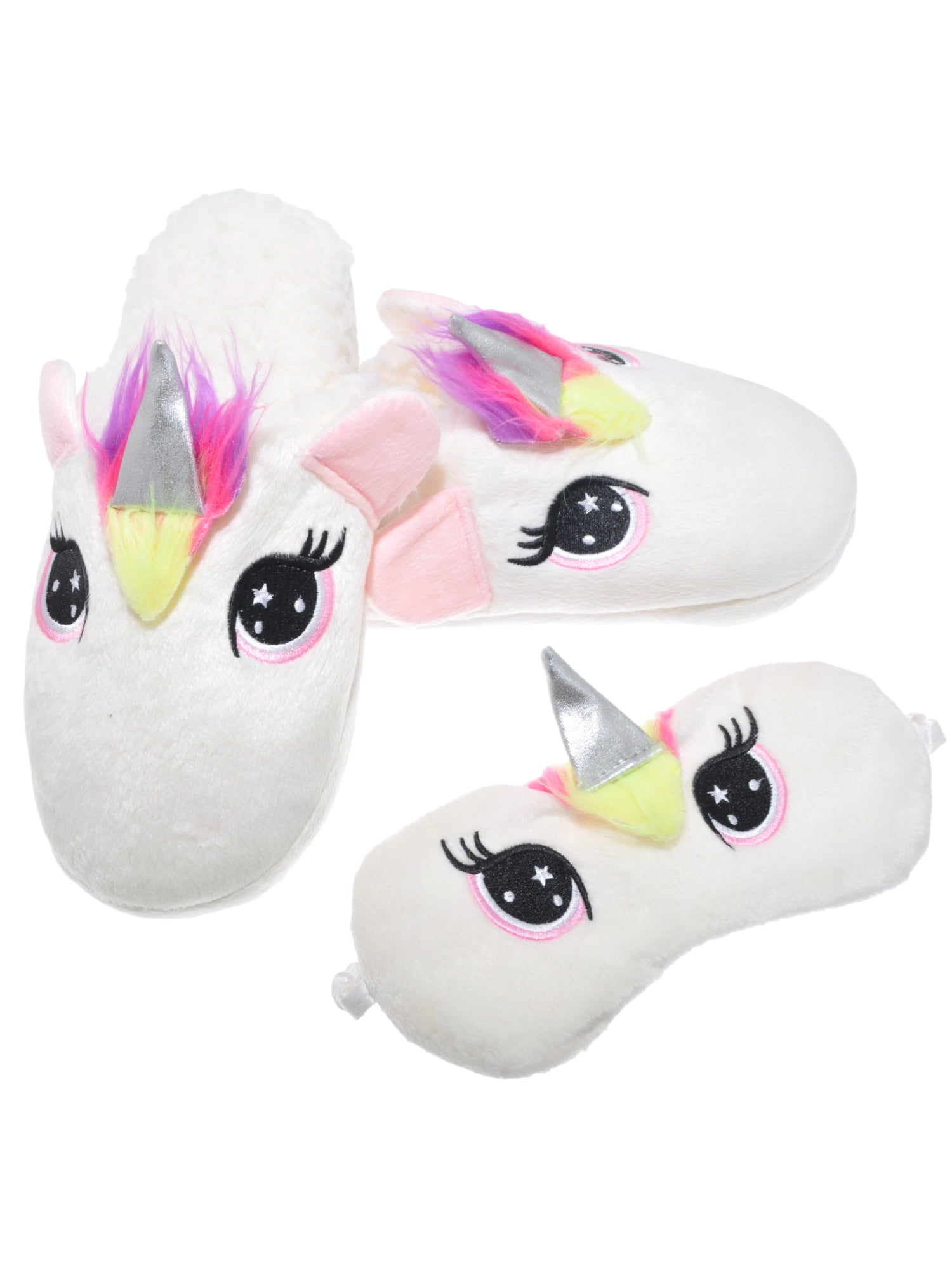 Angelina Women's Unicorn Plush Sherpa Slipper and Fuzzy Sleep Mask Set ...