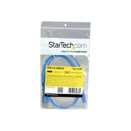 StarTech.com 1m Blue Mobile Charge Sync USB to Slim Micro USB Cable ...