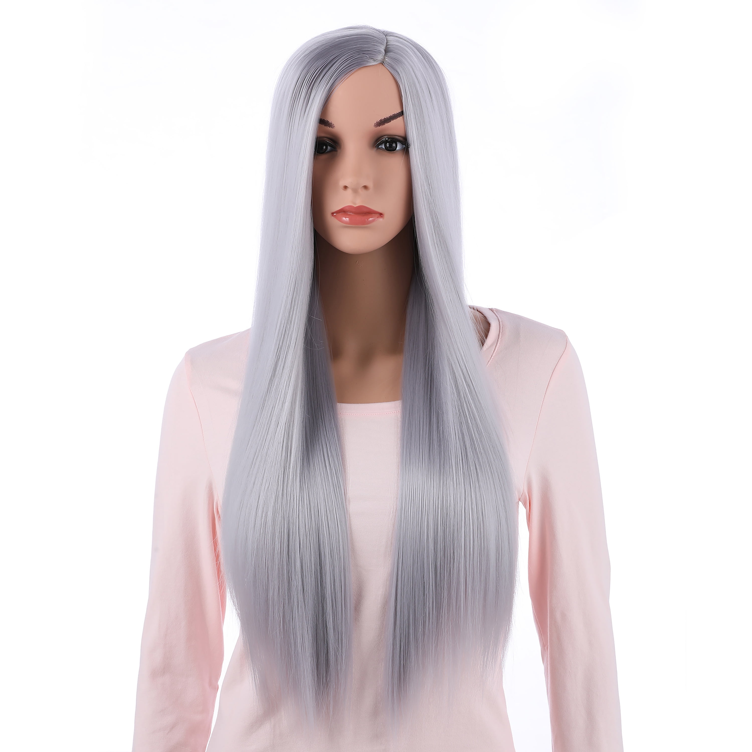 Onedor 31 Inches Long Straight Silver Synthetic Hair Women Full Head ...