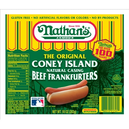 Nathan's Famous Original Beef Bun-Length Natural Casing Franks, Great ...