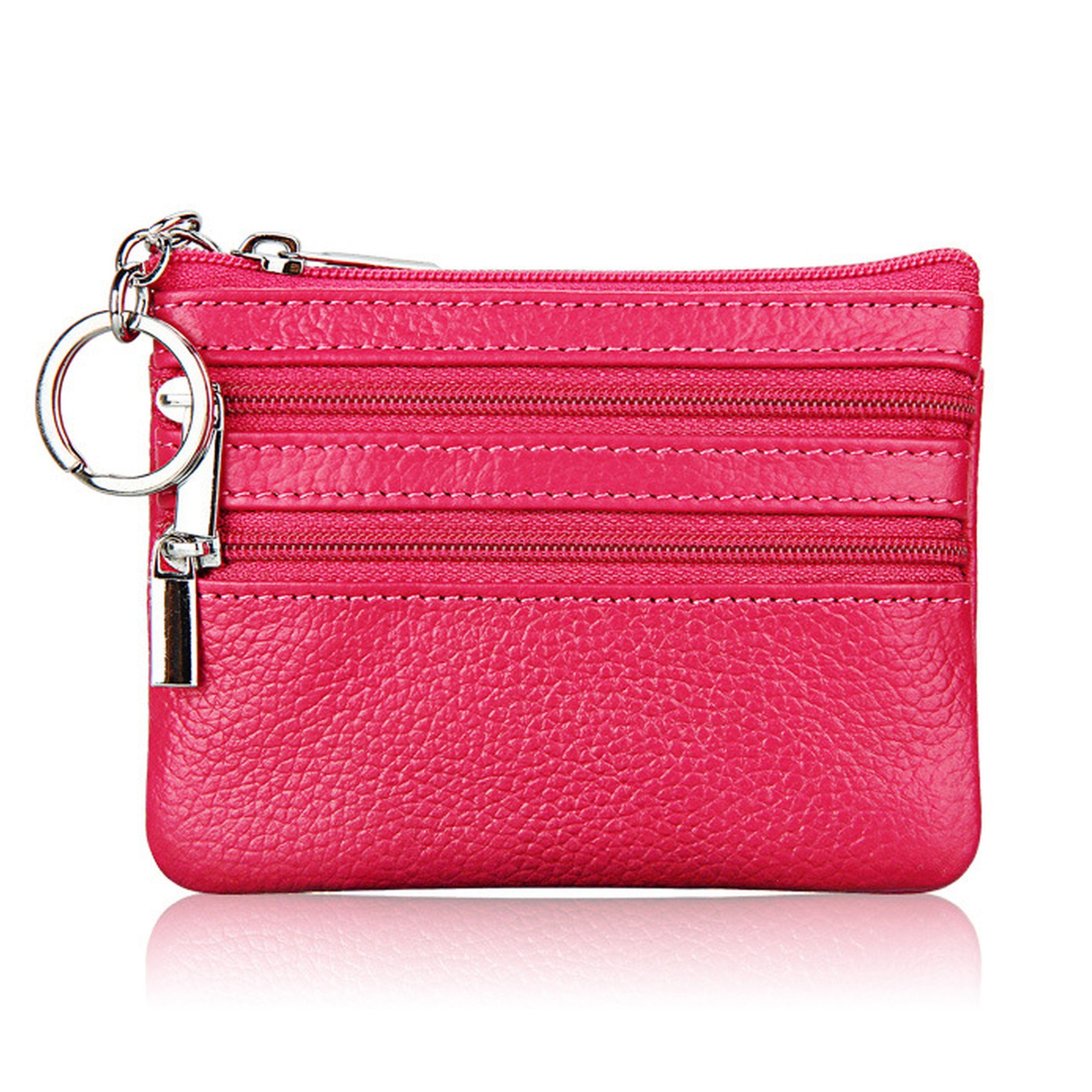 Ayli Mini Leather Wallet Coin Purse 3 Zipper Pockets Key Ring Mini ...