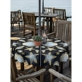 Blue Neon Coastal Round Outdoor Tablecloth with Umbrella Hole Seashell ...