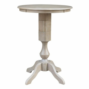 Solid Wood 30" x 30" Round Pedestal Dining Table in Washed Gray Taupe ...