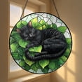 Botanical Ivy Black Cat Stained Glass Suncatcher Window Panel, Cozy ...