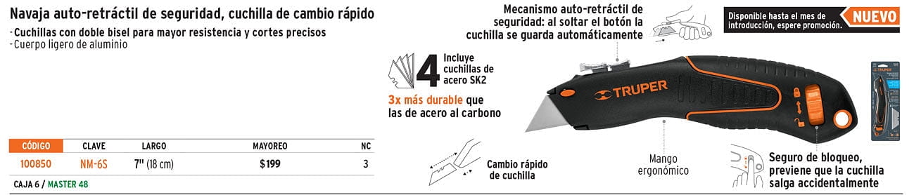 Navaja de seguridad retráctil, 6' Truper Navaja de seguridad retráctil ...