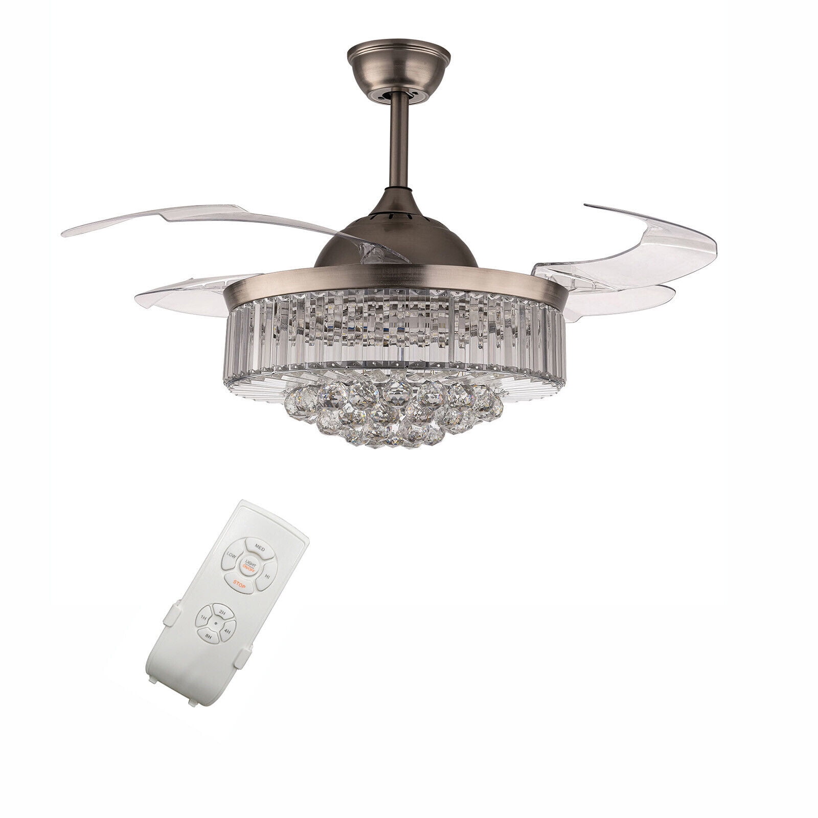 36'' Crystal Chandelier Ceiling Fan with LED Light Reversible Blade W ...