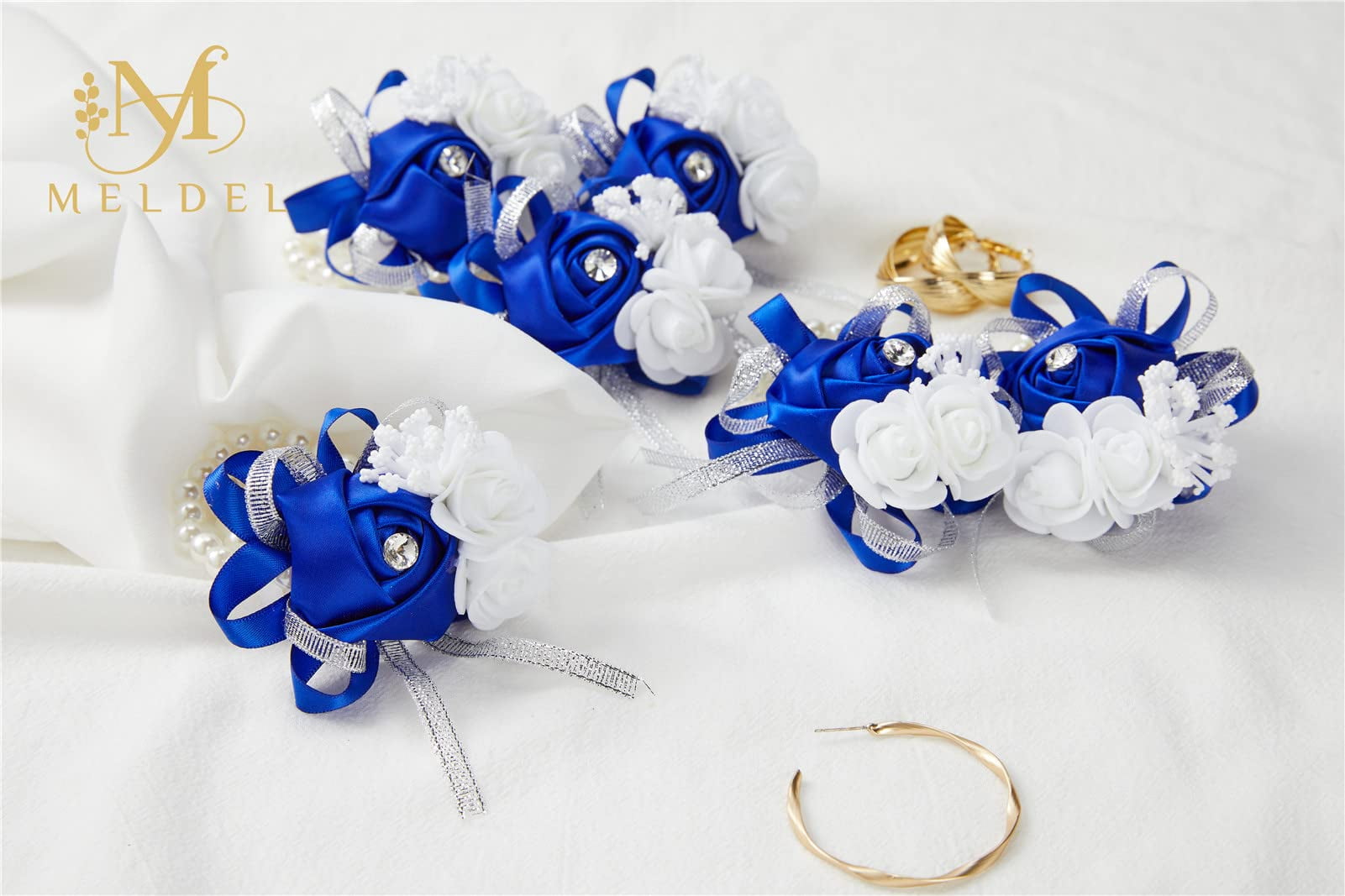 Royal Blue Wrist Corsages for Prom, Set of 4, Rose Wrist Corsages for ...