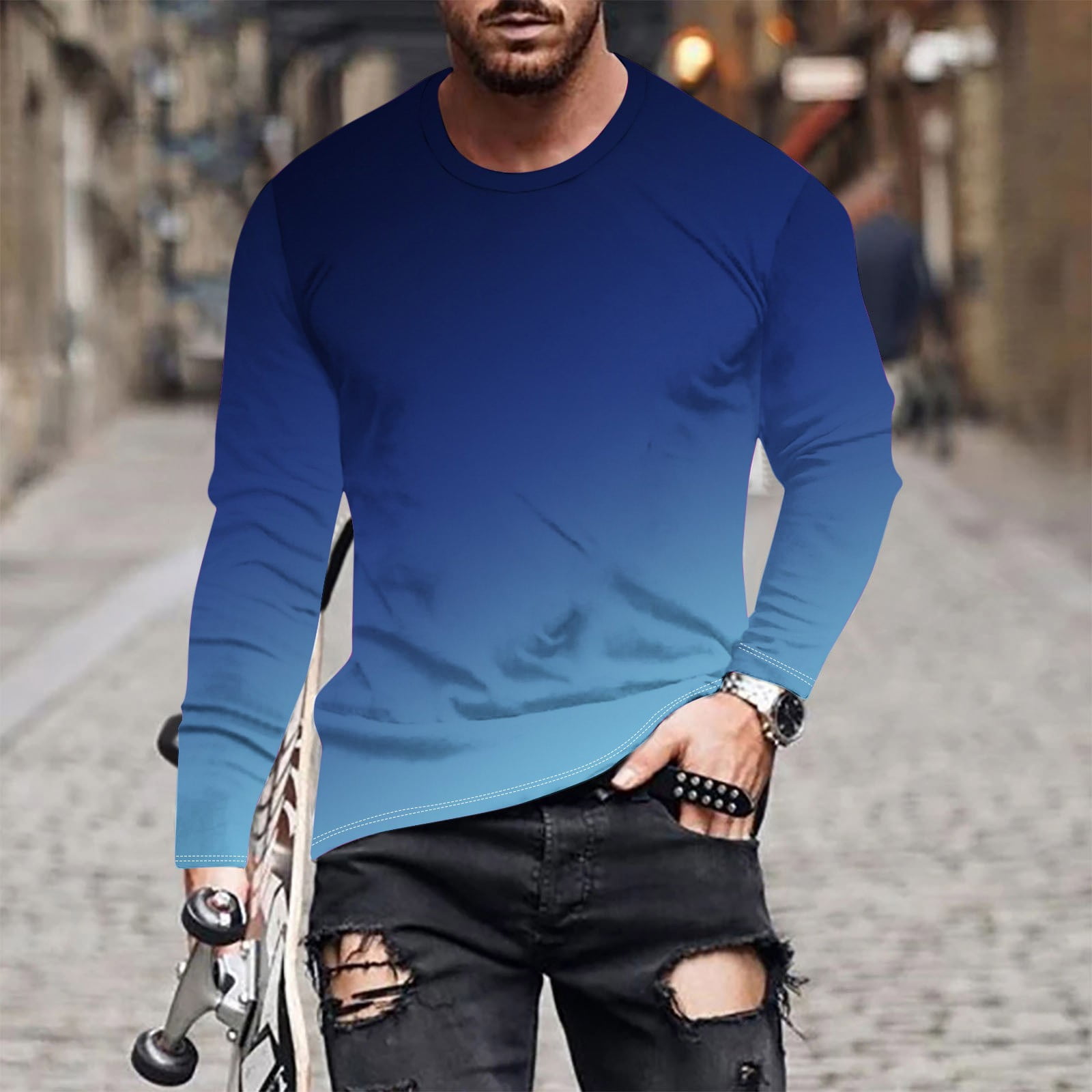 Click here for Rxirucgd Mens Gradient Printed Top Casual Long Sle... prices