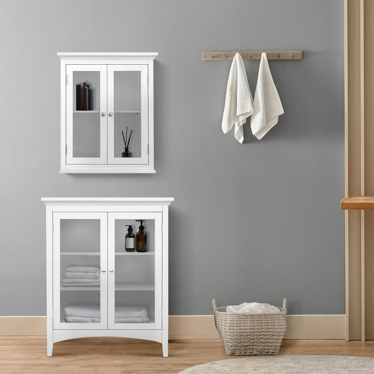 Teamson Home Madison Freestanding Two Door Floor Accent Cabinet with Tempered Glass Panels White