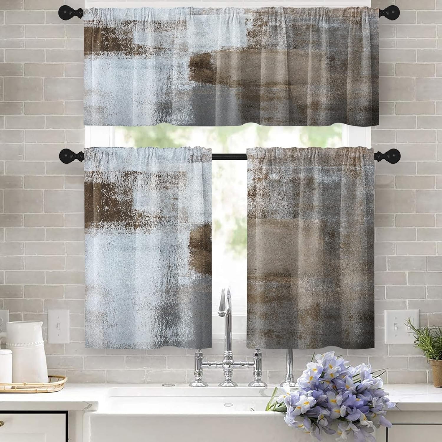 Click here for Resalgh Brown Kitchen Curtains Grey White Window C... prices