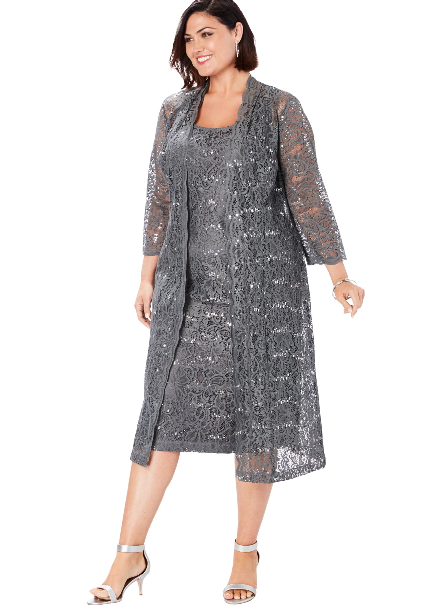 Roaman s Roaman s Women s Plus Size Lace Sequin Jacket Dress Set