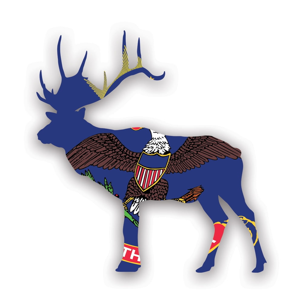North Dakota Deer Shaped Flag Sticker Decal - Self Adhesive Vinyl - Weatherproof - Made in USA ...