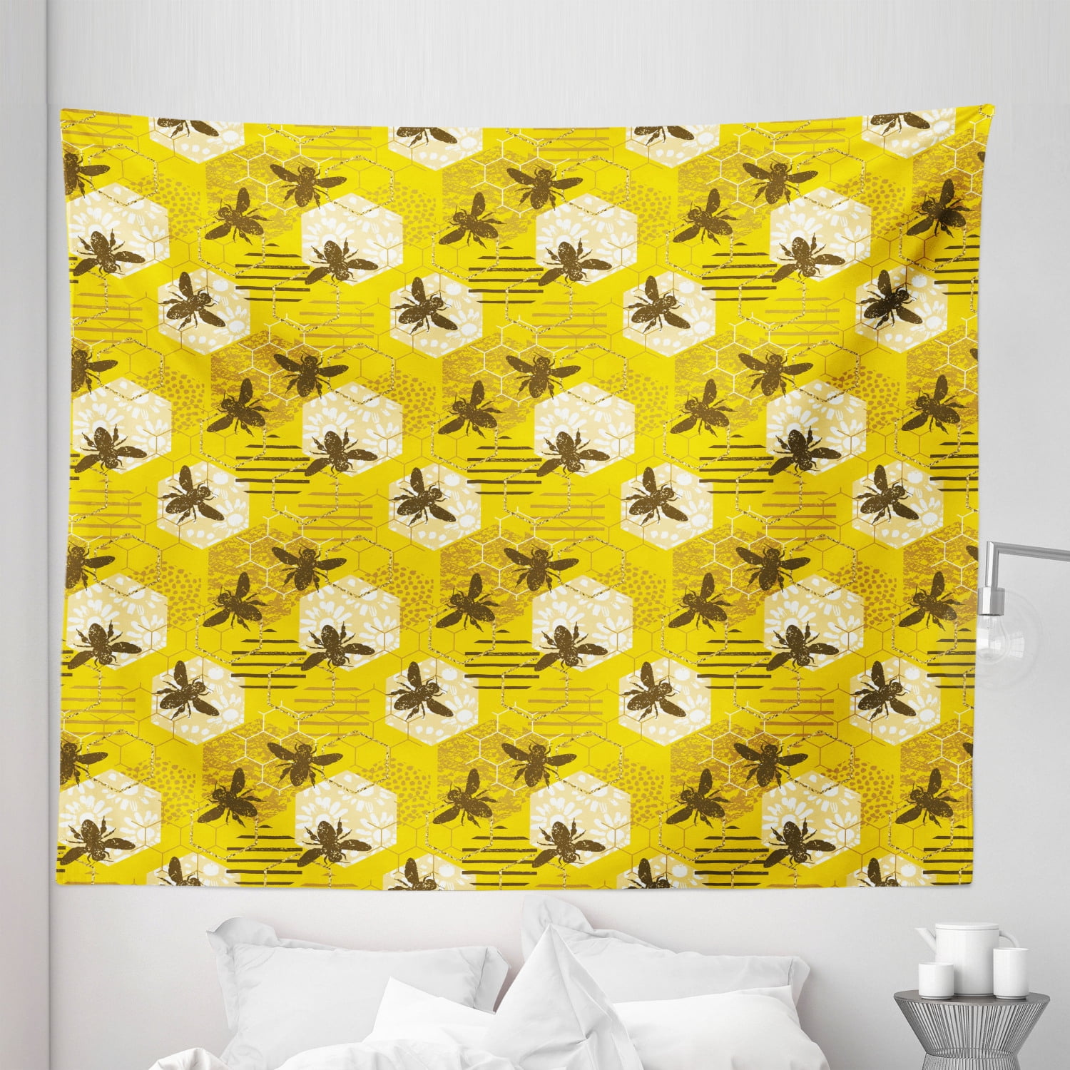 Bee Tapestry, Patchwork Background of Floral Elements Stripes and ...