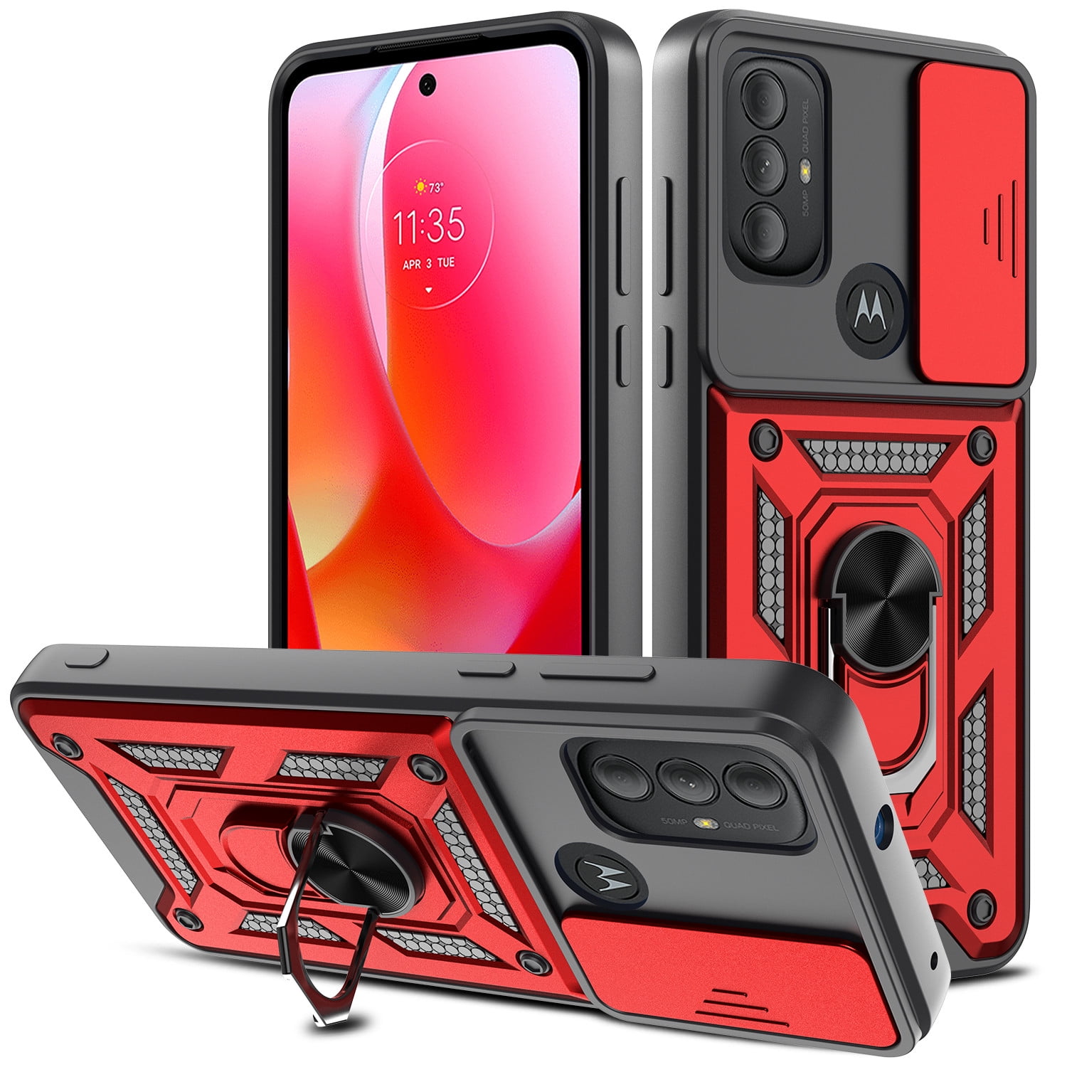 Elegant Choise Phone Case with Screen Protector Camera Lens Cover Ring Stand for Moto G Play ...