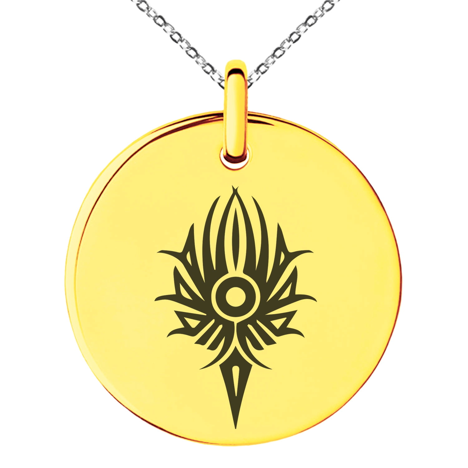 Stainless Steel Tribal Torch Rune Engraved Small Medallion Circle Charm ...