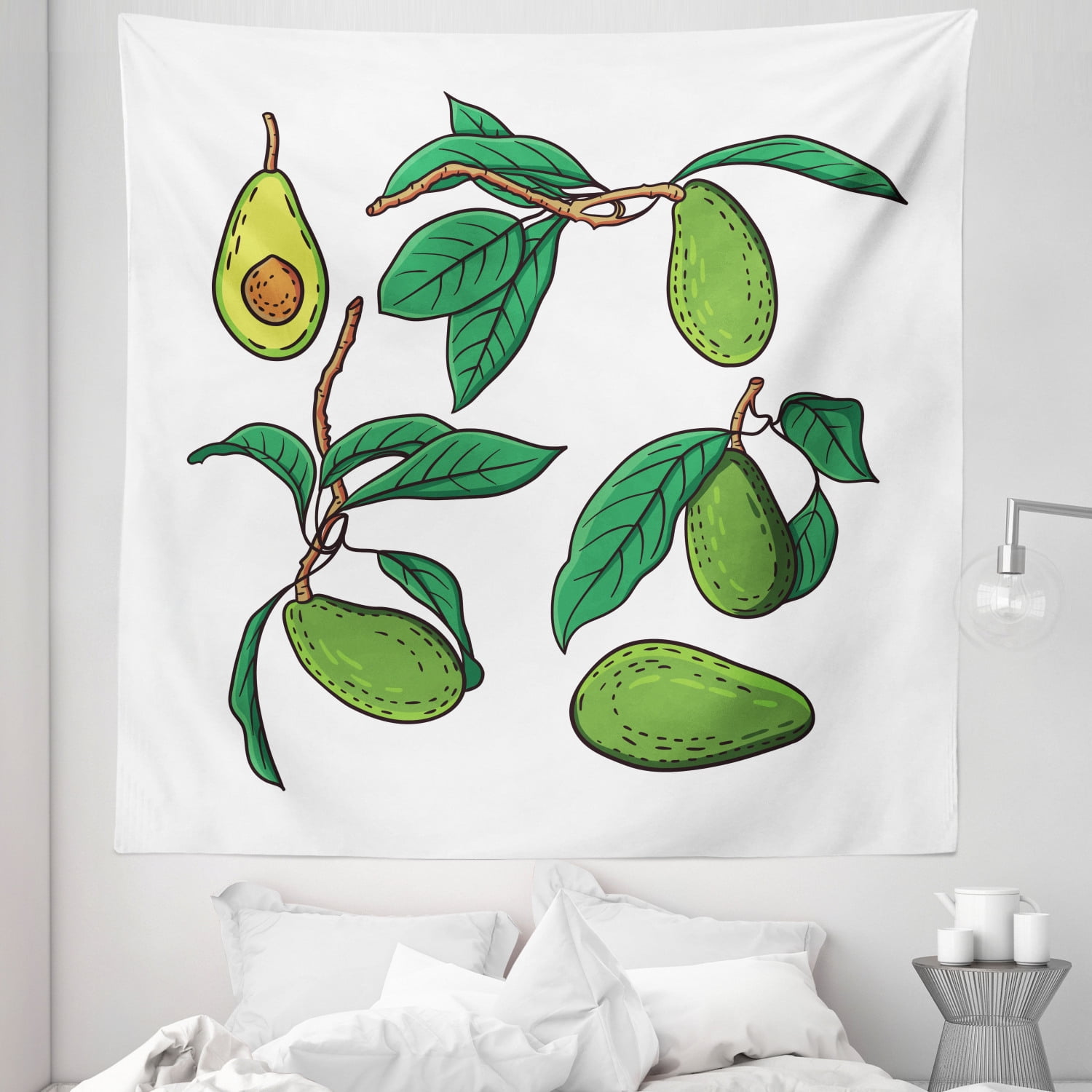 Avocado Tapestry, Hand-Drawn Tropical Nature Themed Exotic Fruits ...